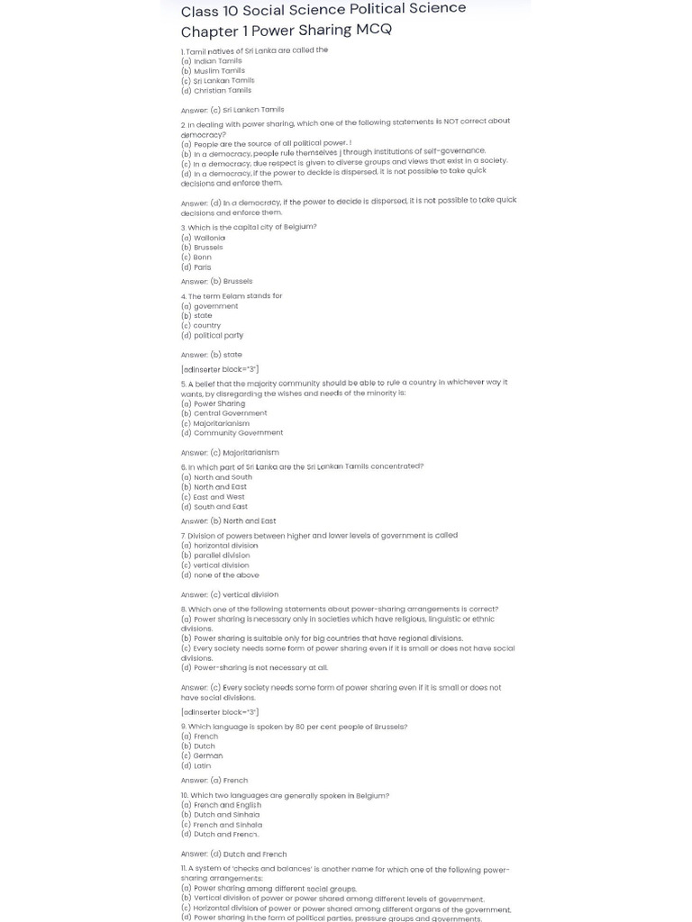 CH 1 Civics MCQs Class X | PDF