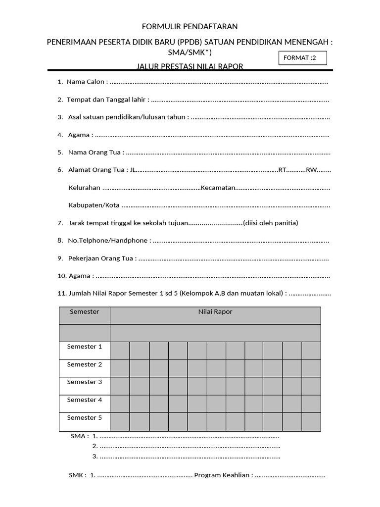 Formulir PPDB SMA/SMK 2024 | PDF