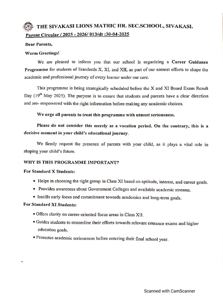 Career Guidance Programme Circular | PDF