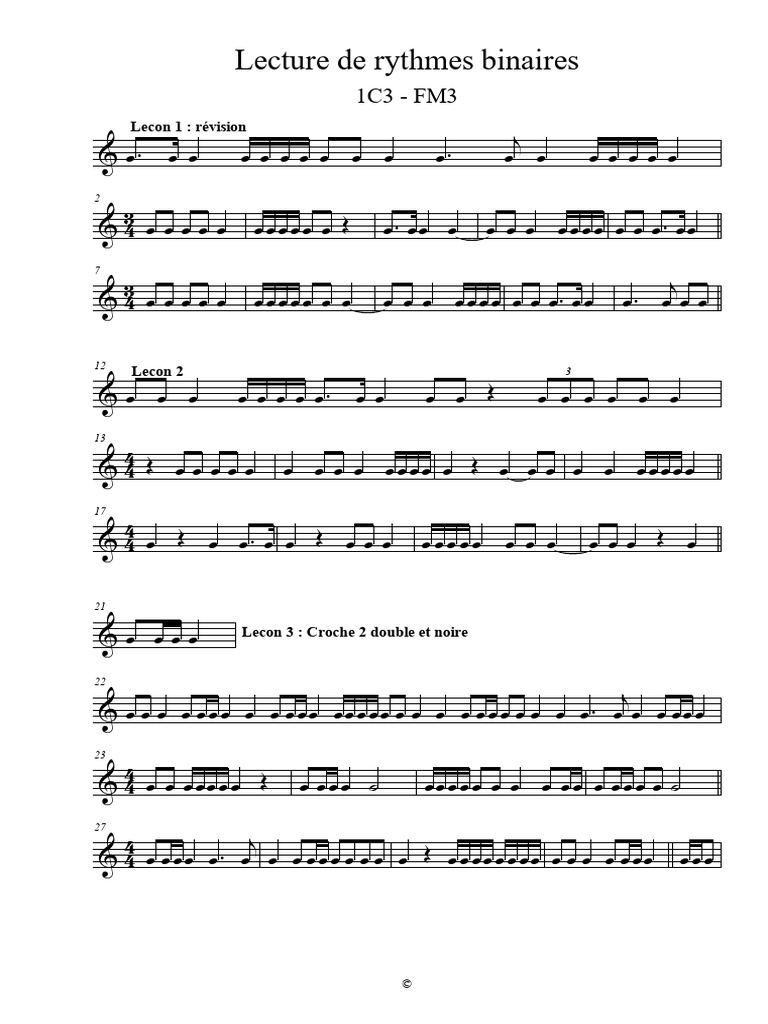 Lecture de Rythmes Binaire 1C3 | PDF