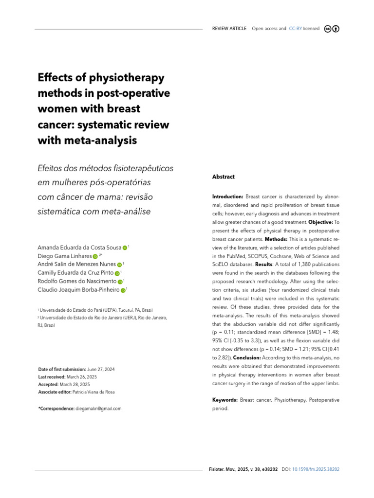 Efeitos Da Fisioterapia em Mulheres P.O. de C.A. de Mama | PDF | Systematic Review | Meta Analysis