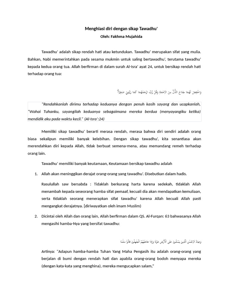 Keutamaan Sikap Tawadhu’ dalam Islam | PDF