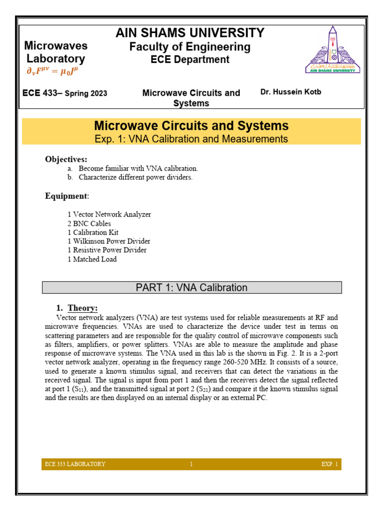 Exp. 1 VNA Calibration and Measurements | PDF | Electrical Engineering ...