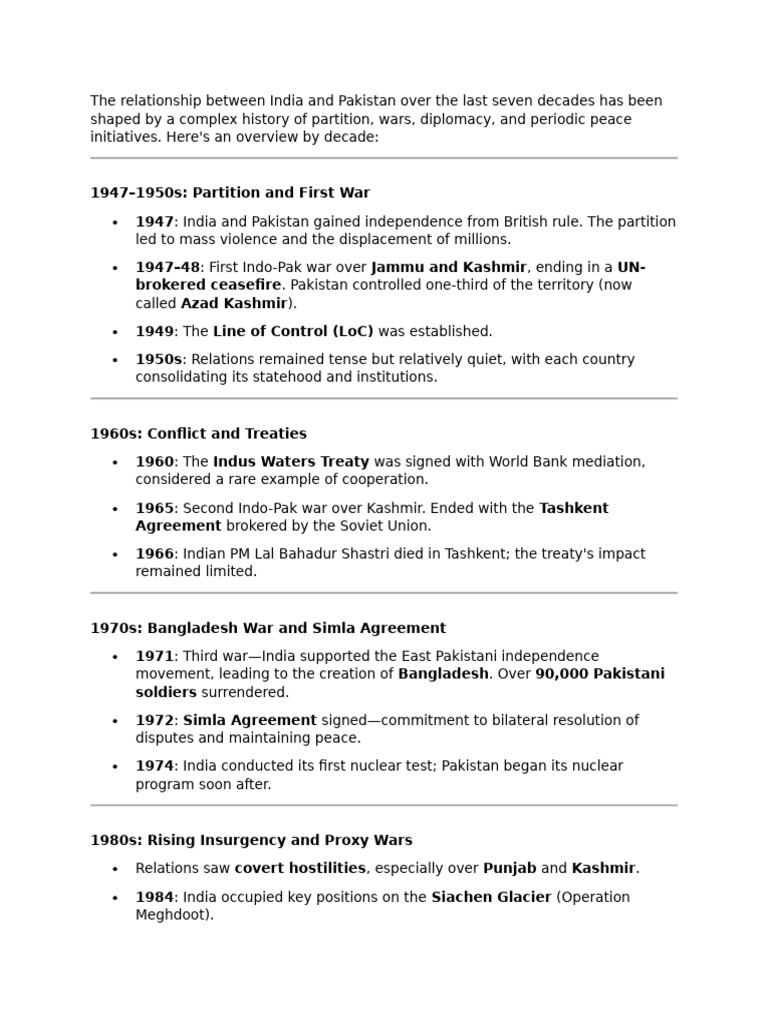 The Relationship Between India and Pakistan Over The Last Seven Decades ...