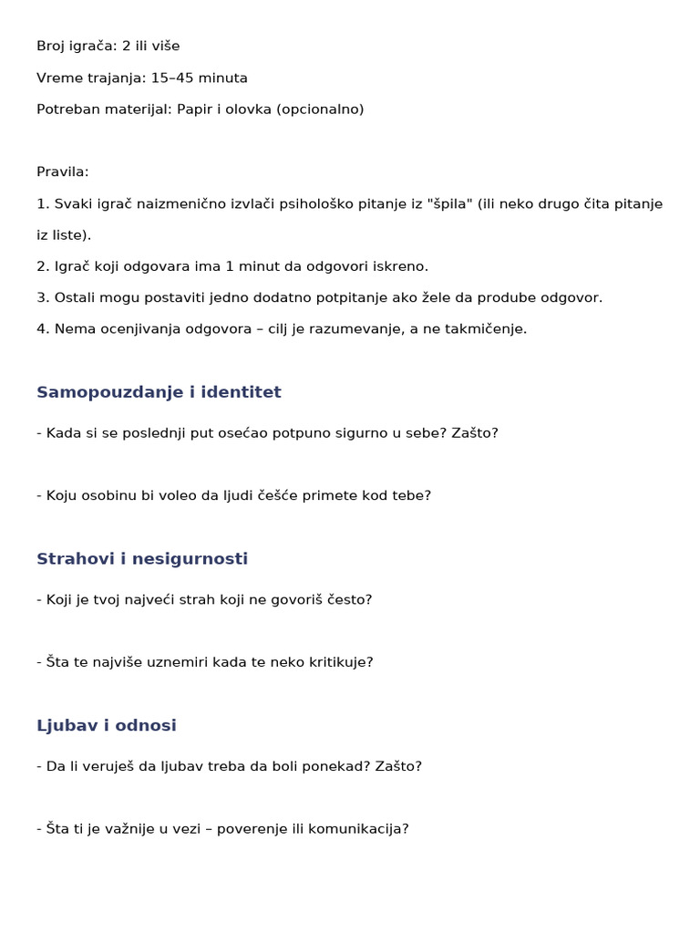 Ogledalo Uma Igra Psiholoska Pitanja | PDF