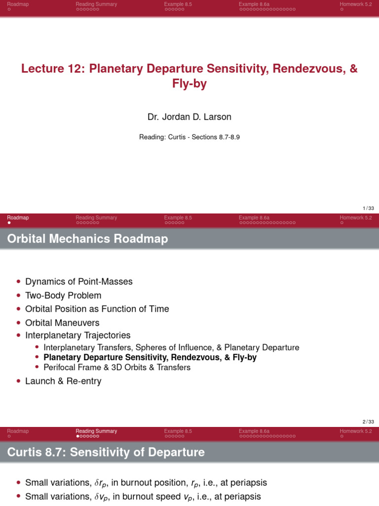 Lecture12 Planetary Departure Sensitivity Rendezvous and Flyby | PDF | Orbit | Motion (Physics)