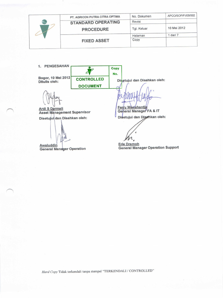 SOP Fixed Asset | PDF