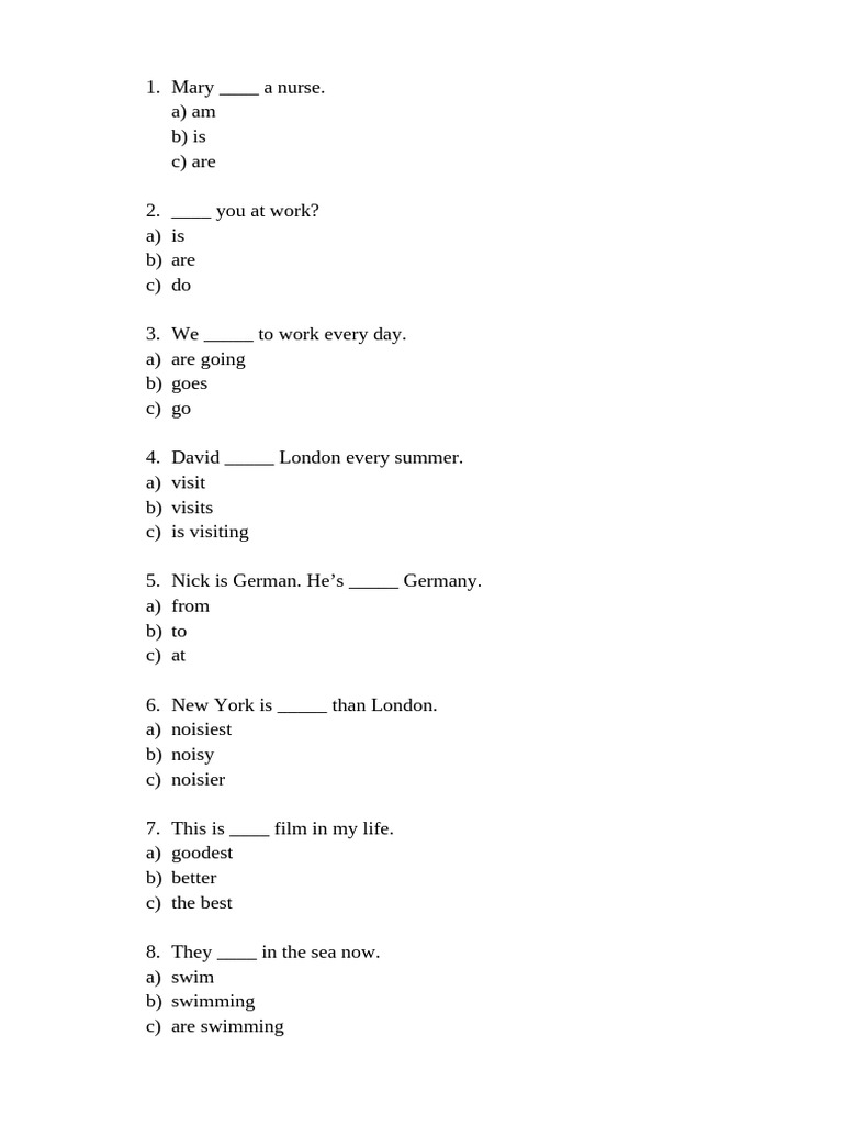A2 English Grammar Test | PDF