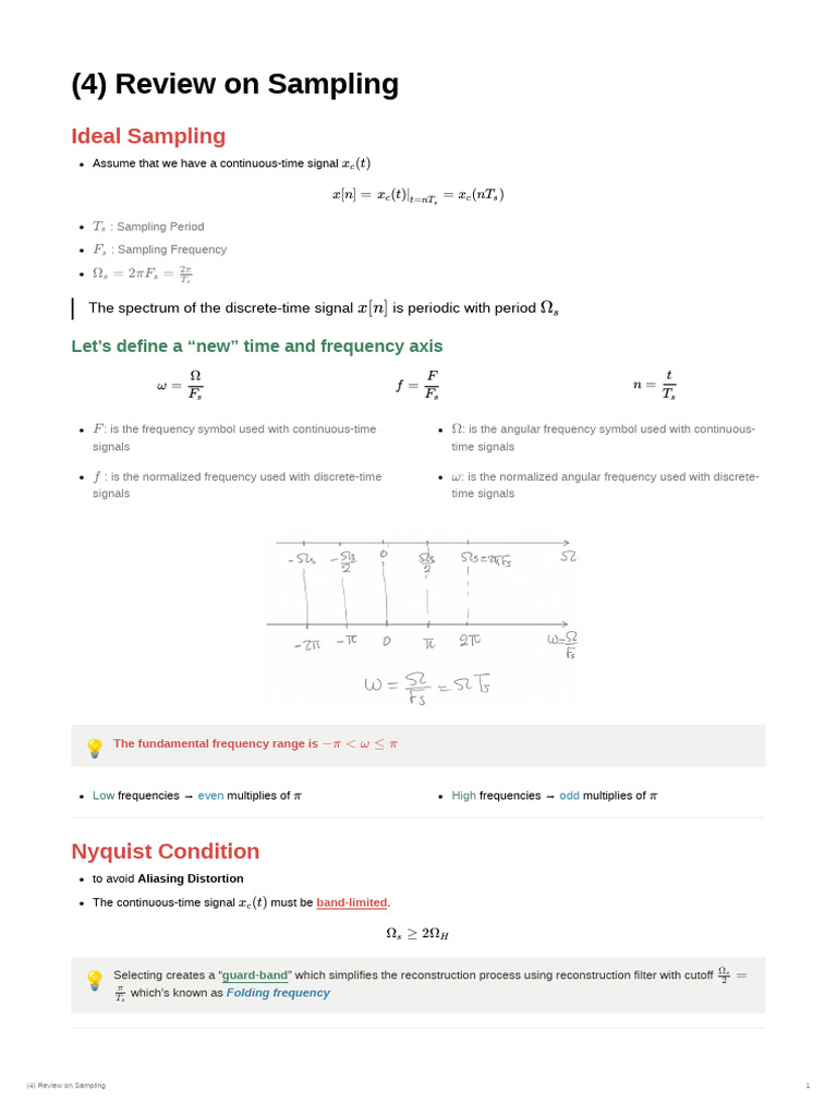Review On Sampling | PDF | Discrete Time And Continuous Time | Signal Processing