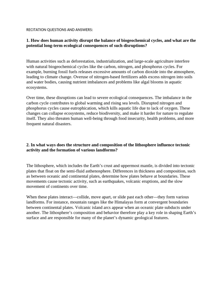 Recitation Questions Finals | PDF | Renewable Energy | Agriculture