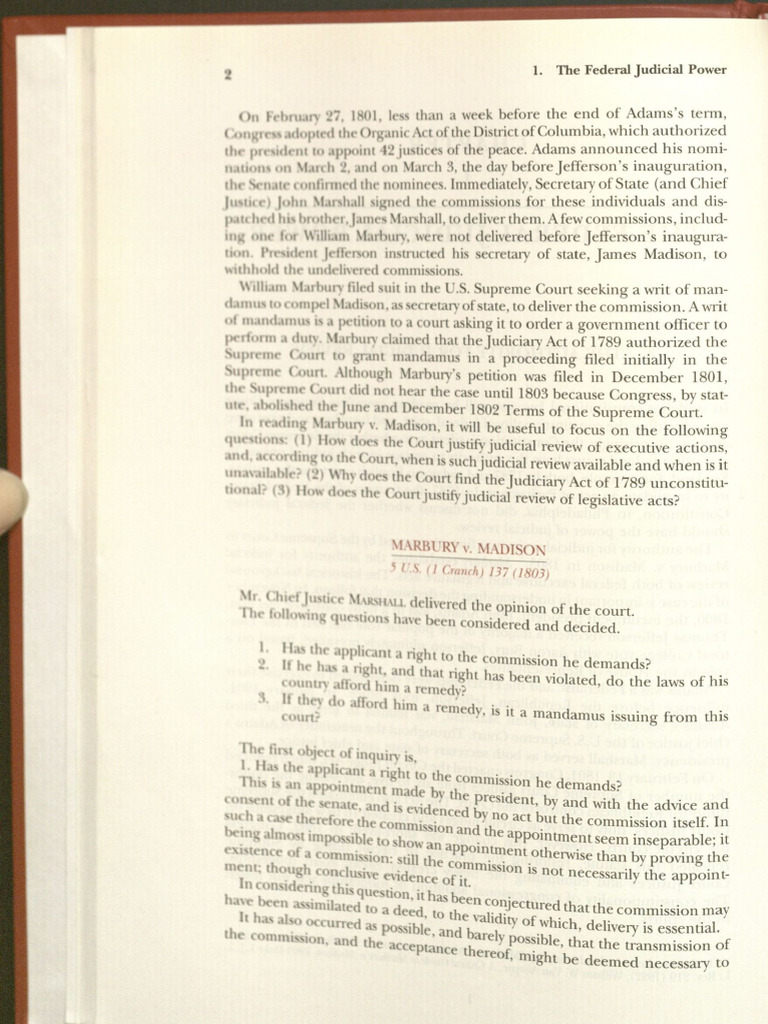 Marbury v. Madison (Constitutional Law (Structural) ) | PDF