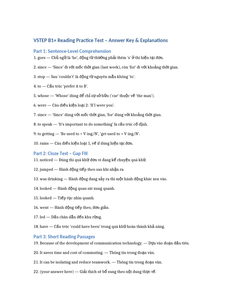VSTEP B1 Answer Key Explained | PDF