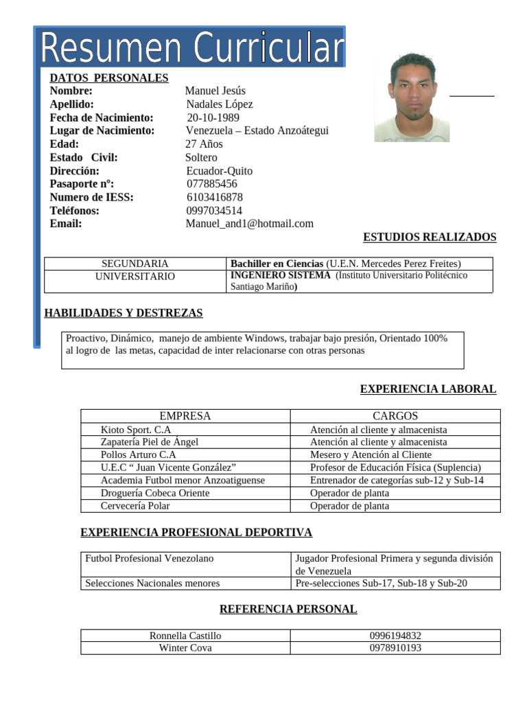 Manuel Nadales Curriculum Actualizado | PDF