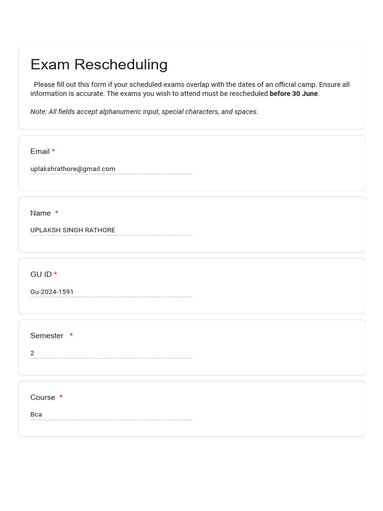 Exam Rescheduling Request Form | PDF