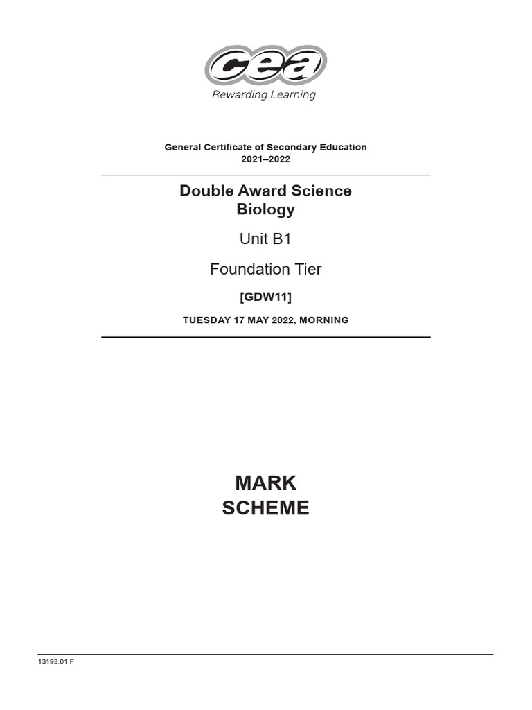 GCSE Double Award Science Mark Scheme | PDF | Cell (Biology) | Plants
