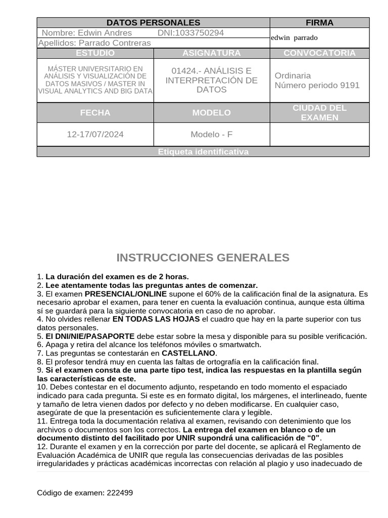 Examen Recuperar Letra F | PDF | Estadísticas | Análisis de regresión