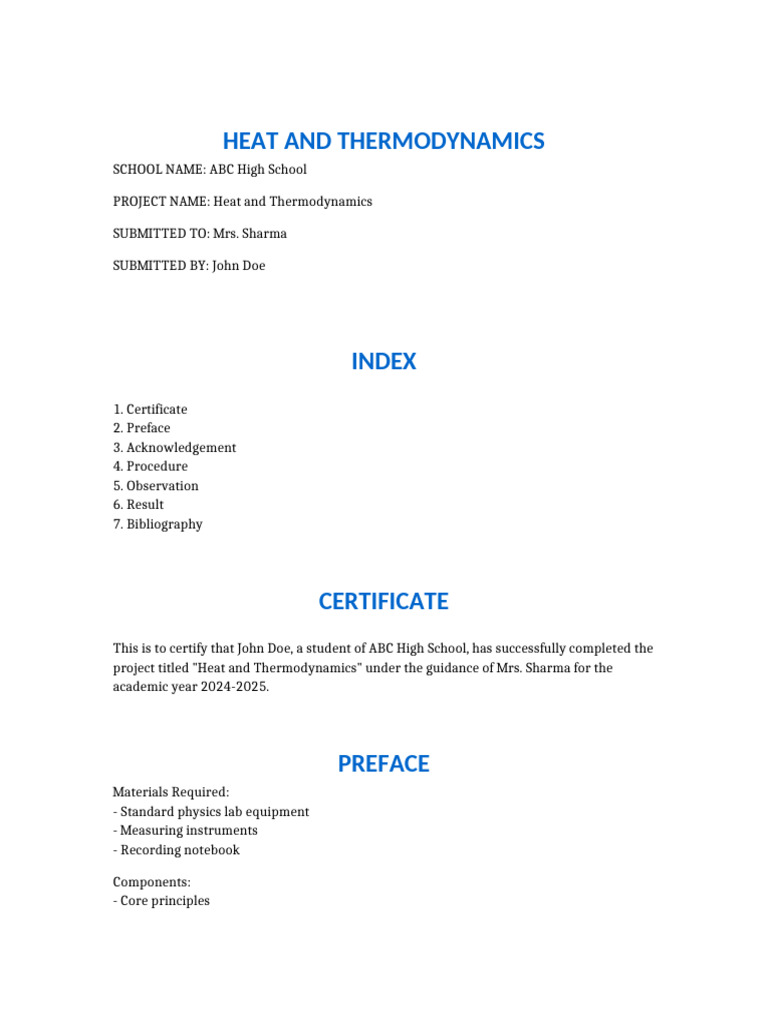 Physics Project 2 Heat and Thermodynamics | PDF