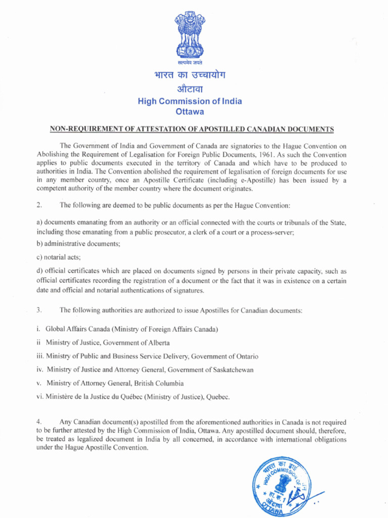 Declaration of India and Canada Hague Convention | PDF