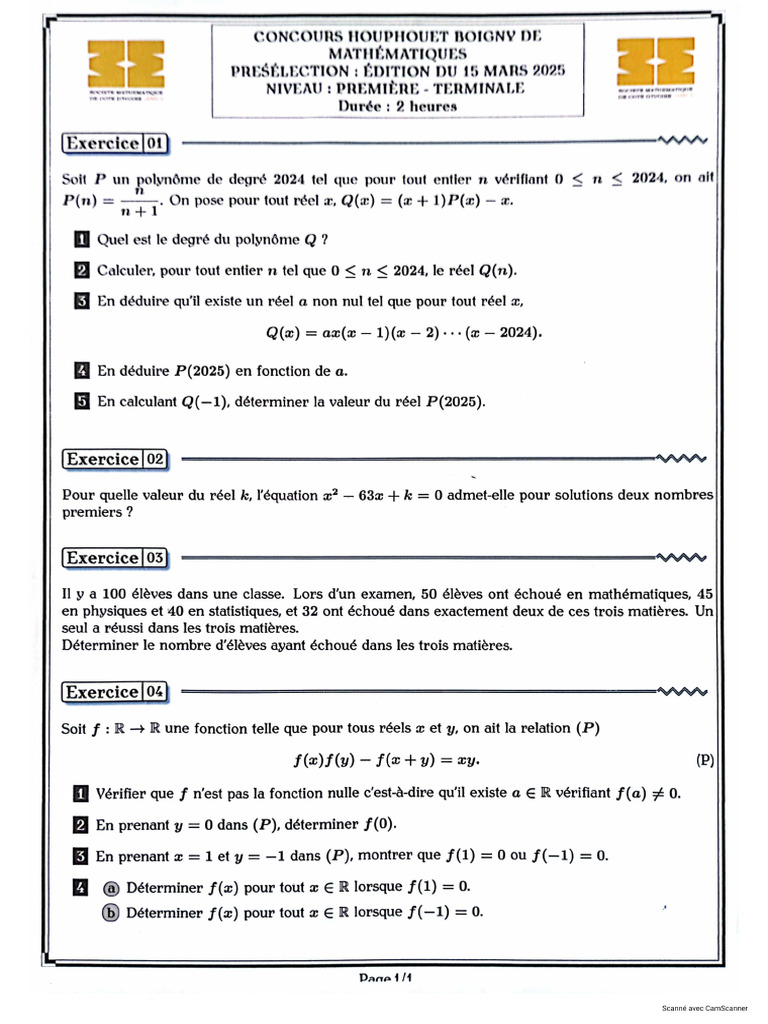 Corrigé 1ère-Tle Présélect HB 2025 | PDF