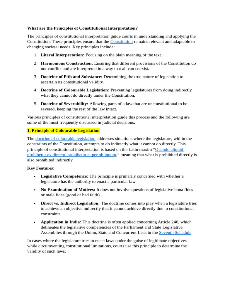 Principles of Constitutional Interpretation | PDF | Constitution ...