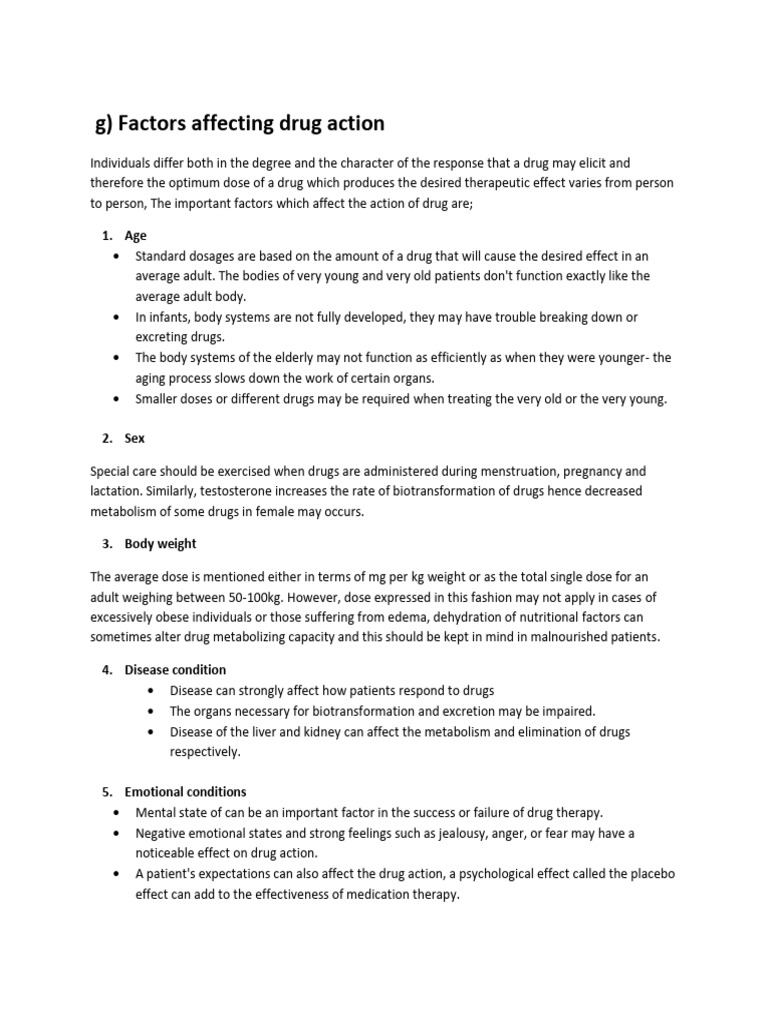G .I - Factor Affecting Drug Action | PDF | Pharmacology | Dose ...