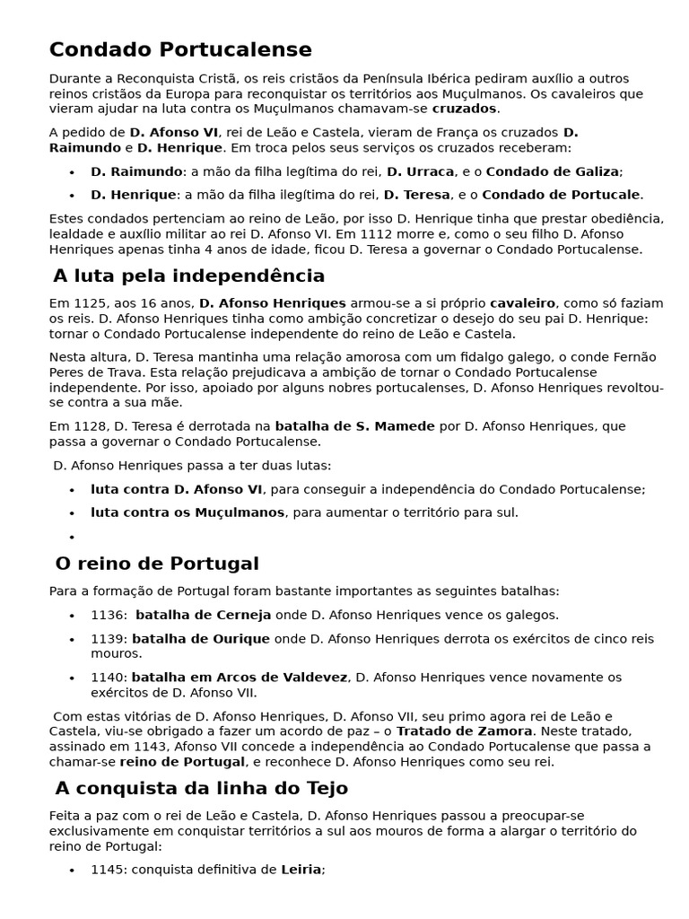 Condado Portucalense - Resumo | PDF | Independência | Portugal