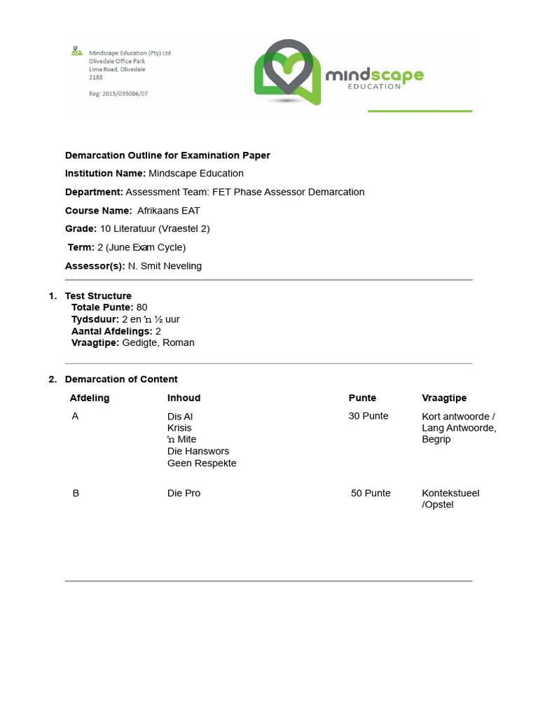 Afrikaans Paper 2 & 3 Demarcation | PDF