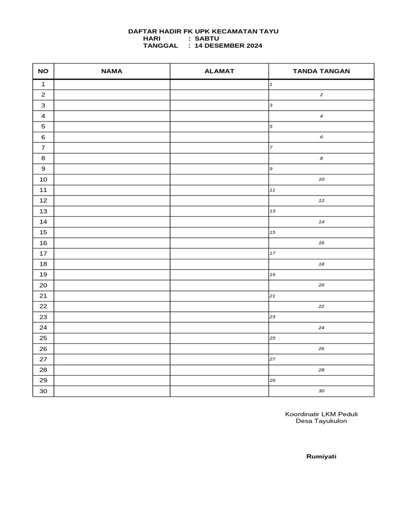 Daftar Hadir FK Upk | PDF