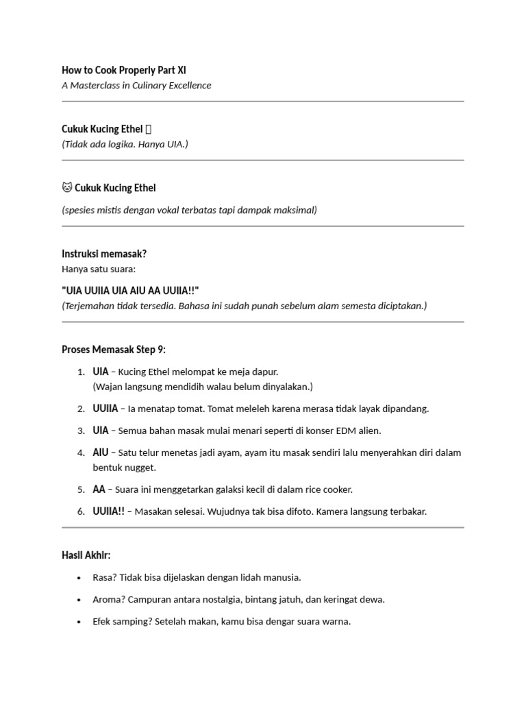 Ritual Masak Kucing Ethel UIA | PDF