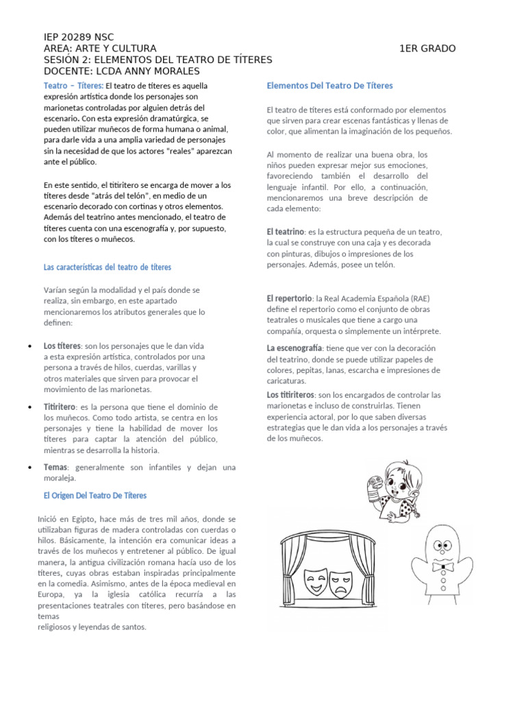 Elementos Del Teatro de Titeres | PDF | Marionetas | Títeres