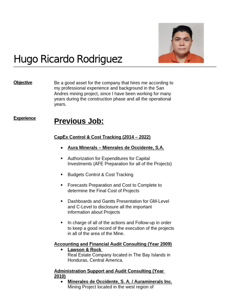Curriculum Vitae Hugo Rodriguez Español | PDF | Payroll | Balance Sheet