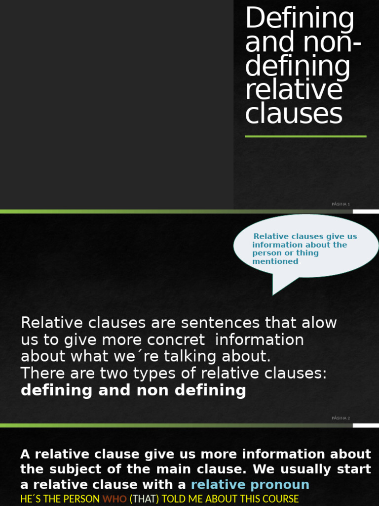 Defining Relative Clauses INTERMEDIATE II | PDF | Clause | Subject ...