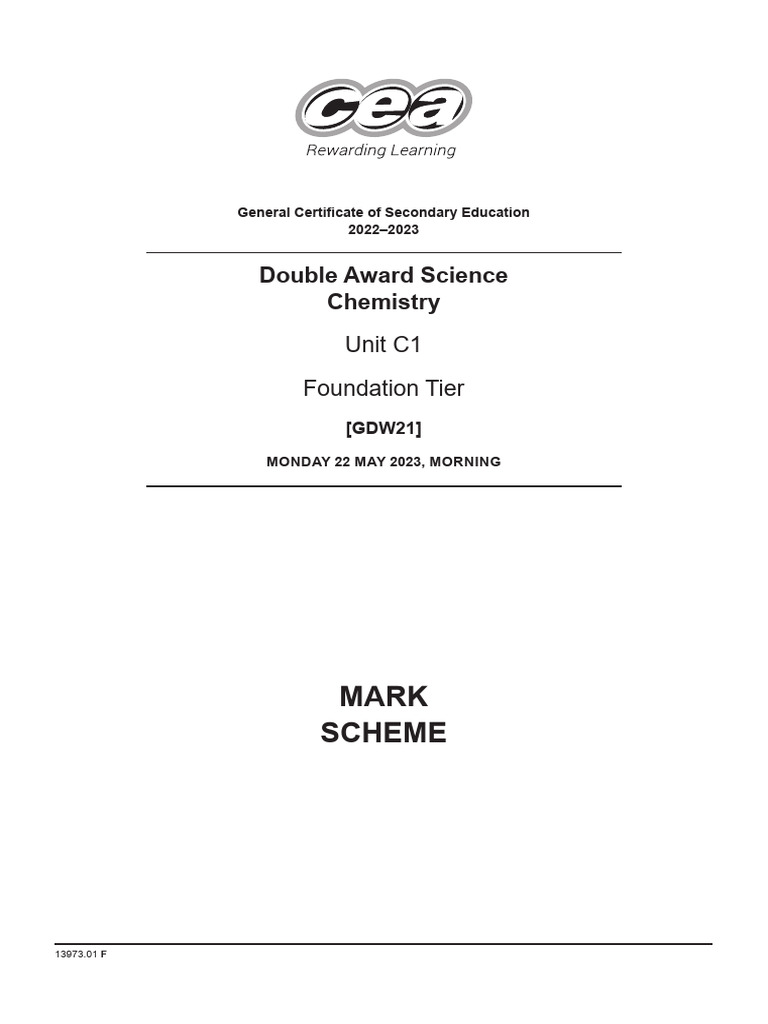 GCSE-Science Double Award-584-Summer2023-Foundation Tier, Unit C1_ Chemistry-MS | PDF | Ion ...