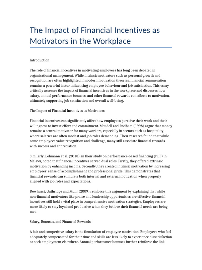 Financial Incentives Motivation Essay | PDF | Incentive | Motivational