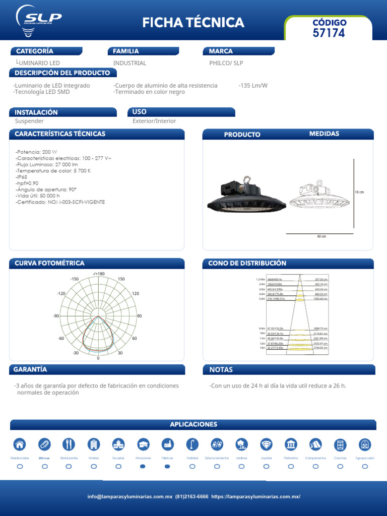 Luminario Led Industrial UFO 200W SLP 57174 | PDF