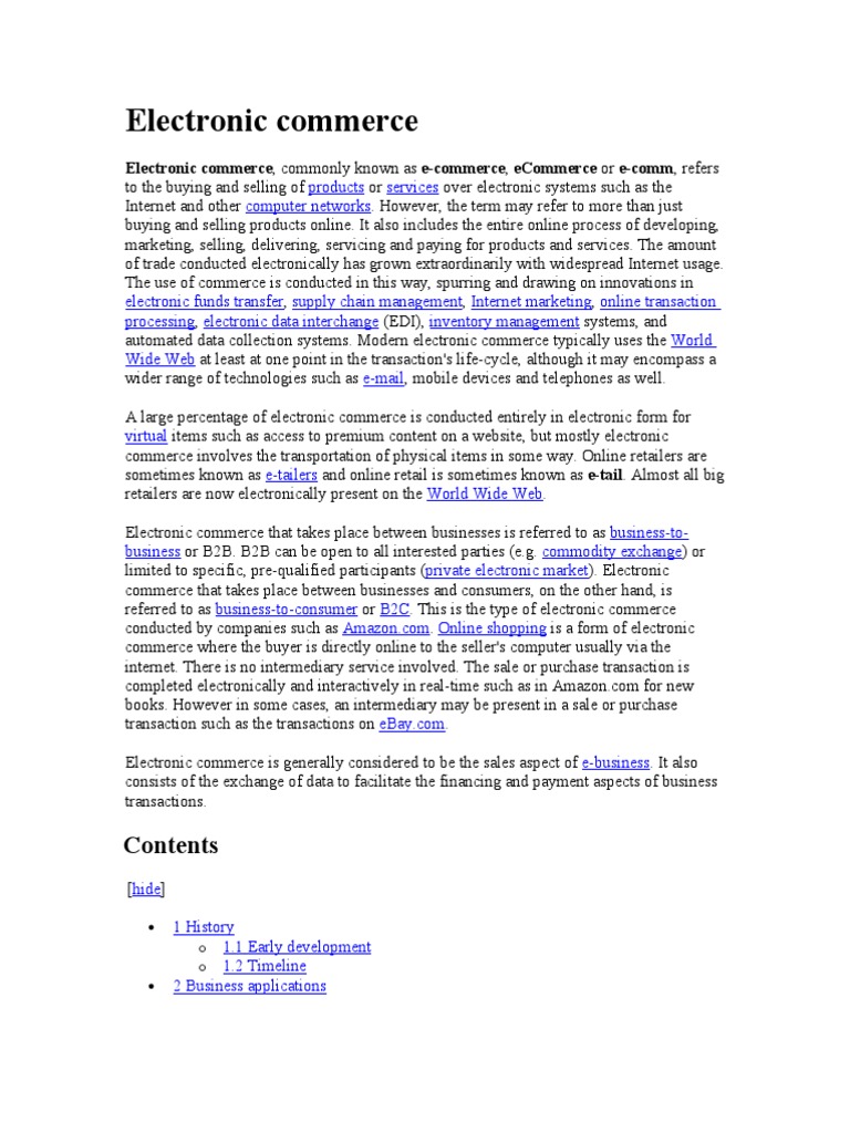 Electronic Commerce: Electronic Commerce, Commonly Known As E-Commerce ...