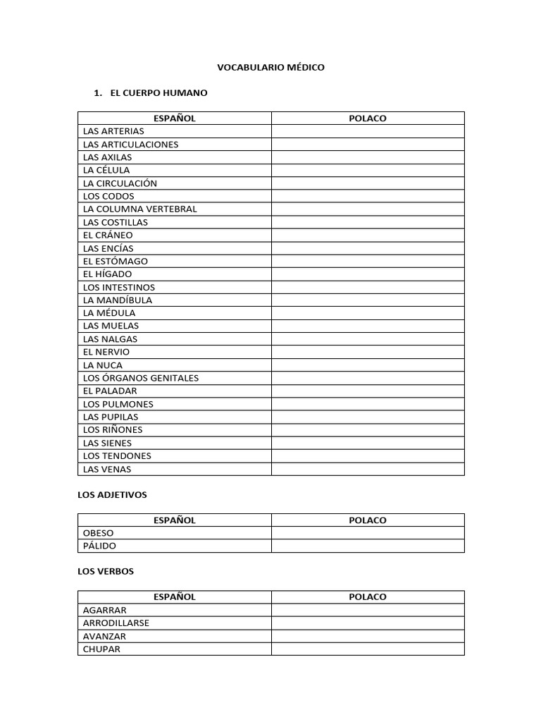 LA SALUD Vocabulario PDF | PDF | Resfriado comun | Especialidades Medicas