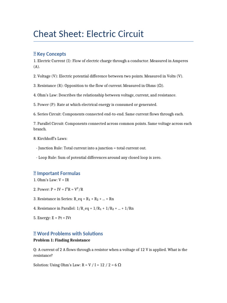 Electric Circuit Cheat Sheet | PDF