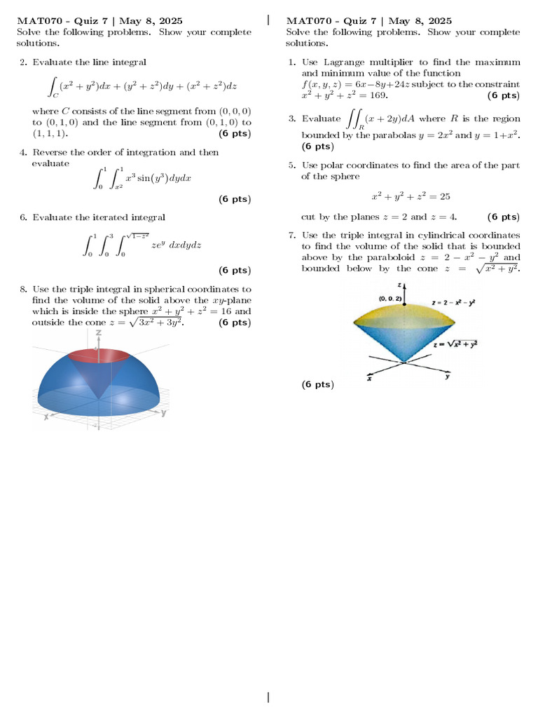 Mat070 Quiz 7 24 25 Sem2 | PDF | Coordinate System | Mathematical Analysis