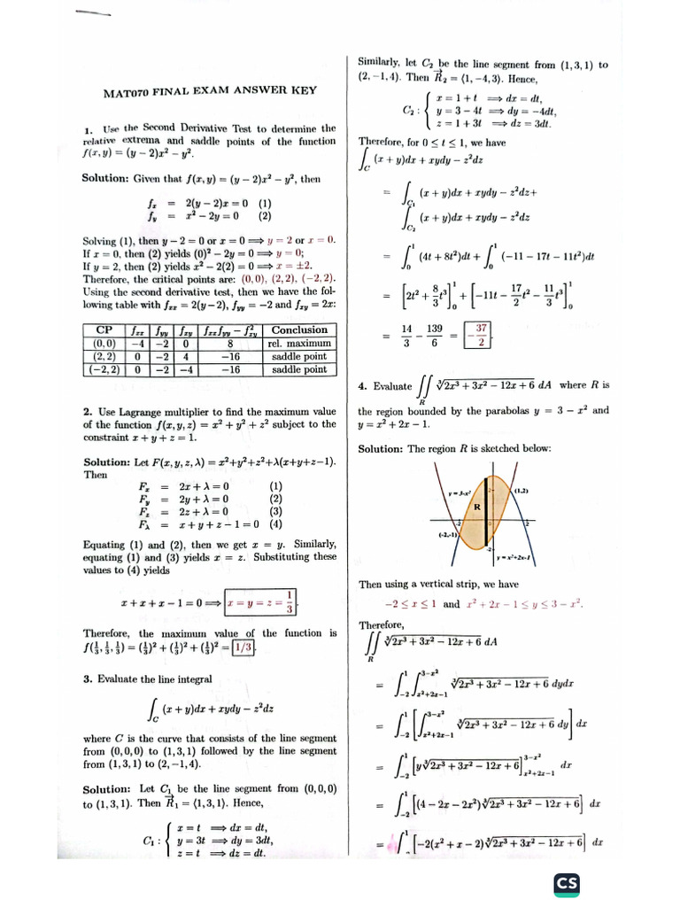 Mat070 Final Exam Answer Key 1 | PDF