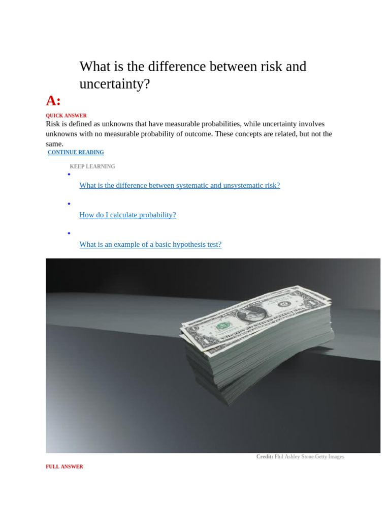 What Is The Difference Between Risk and Uncertainty | PDF