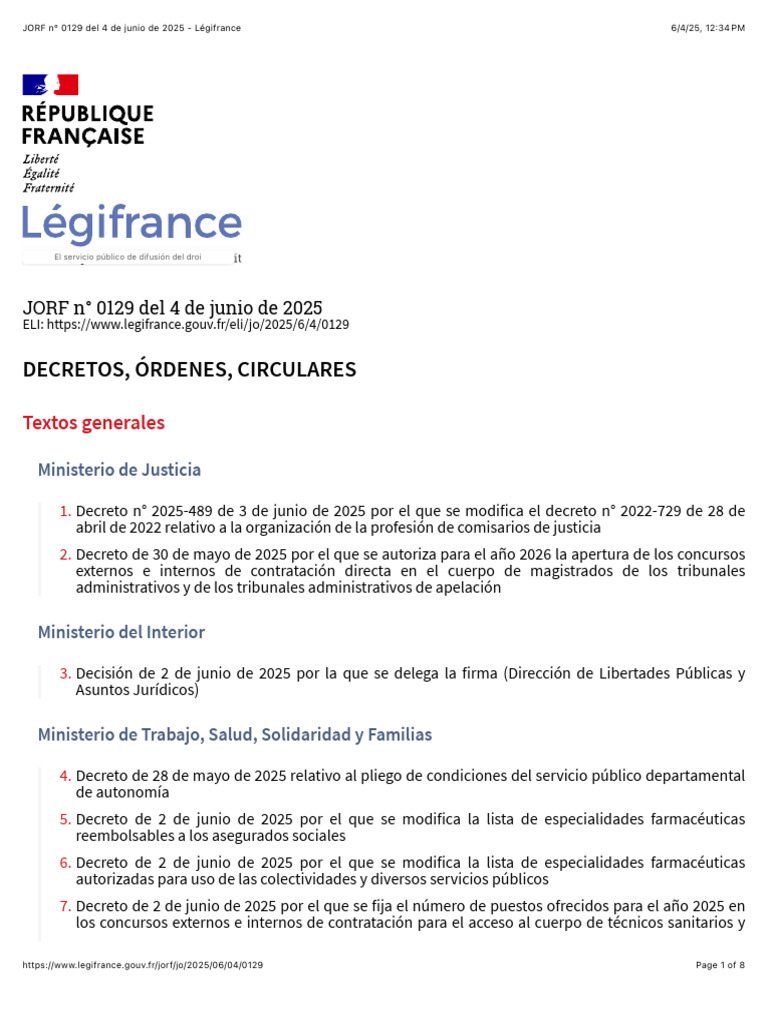 Modificaciones legislativas en JORF 0129 | PDF | Francia | Gobierno
