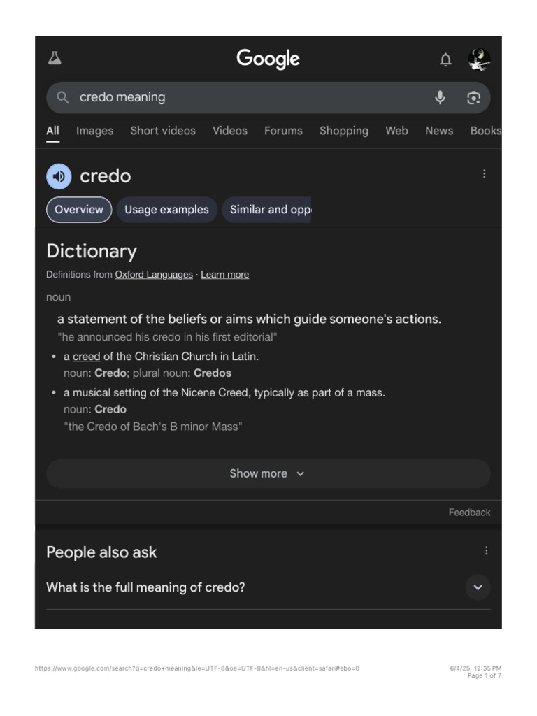 Credo Meaning - Google Search | PDF | Creed | Linguistics