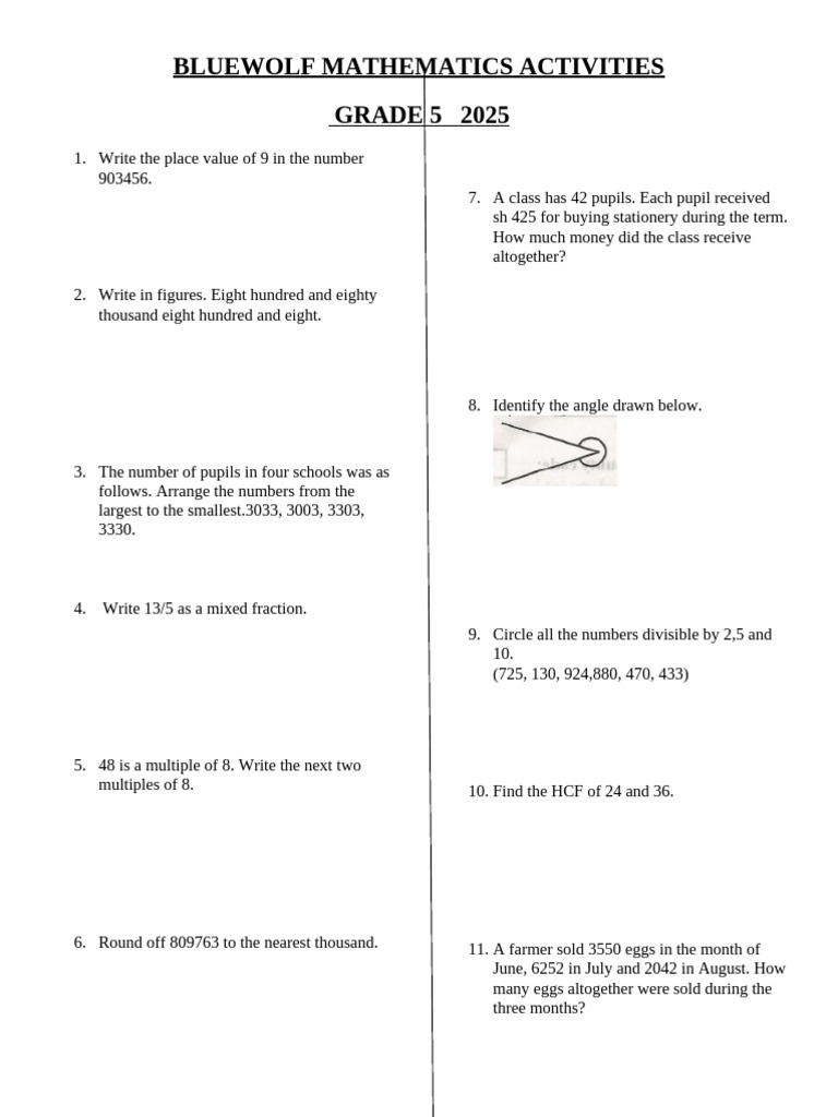 Grade 5 Mathematics Activities 2025 | PDF | Numbers | Elementary ...