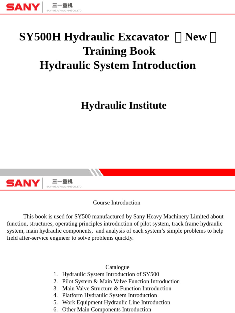 SY500 Hydraulic System Training Guide | PDF | Pump | Valve