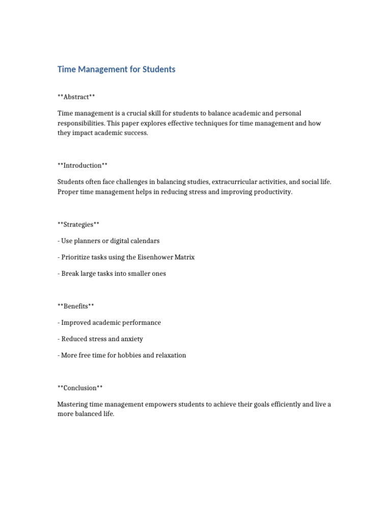 Effective Time Management for Students | PDF