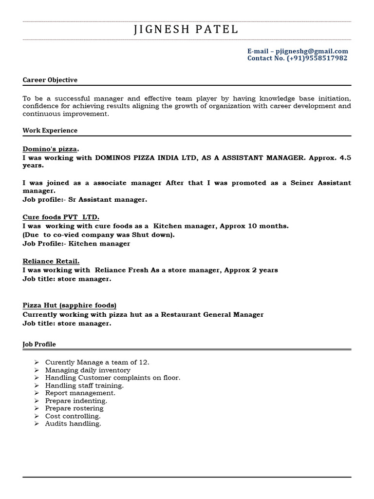 Jignesh Patel CV 2 - PH | PDF
