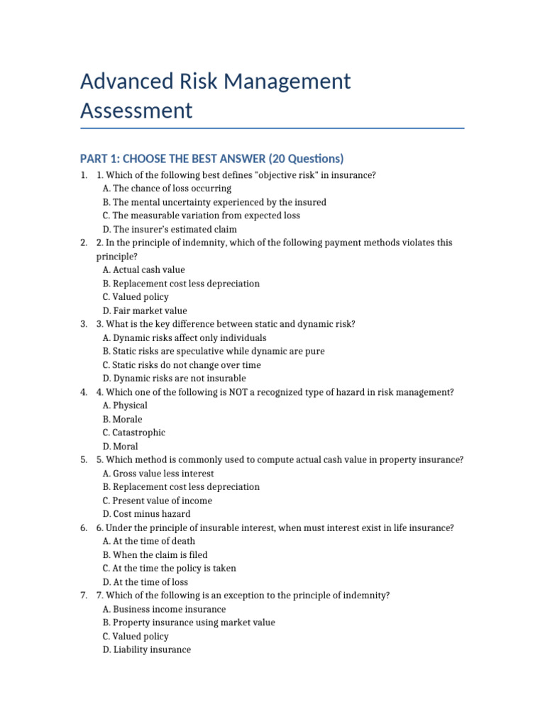 Full Advanced Risk Assessment | PDF | Insurance | Risk