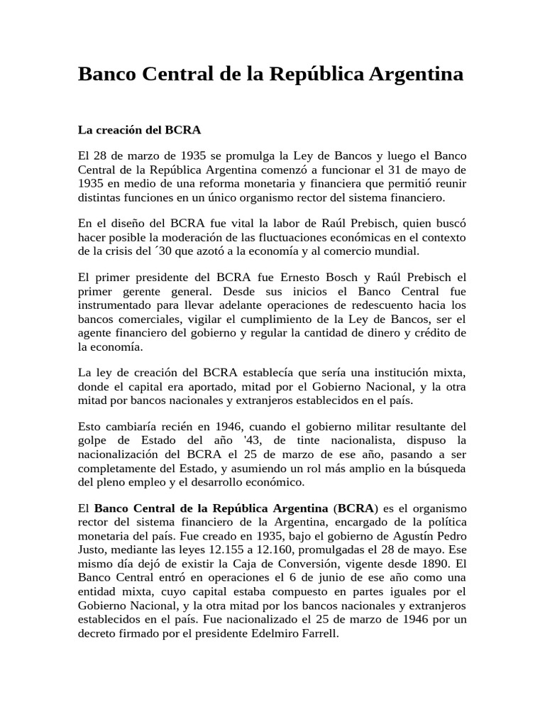 Historia y funciones del BCRA | PDF | Bancos | Economias