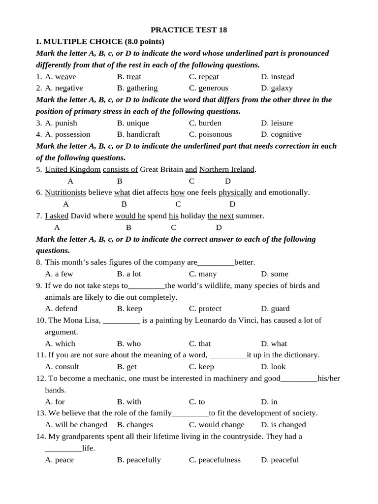 English Practice Test 18 Overview | PDF | Water